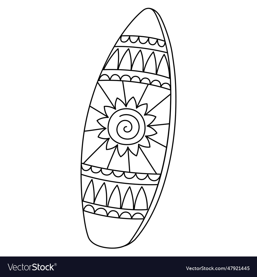 Surfboard summer isolated coloring page for kids Vector Image