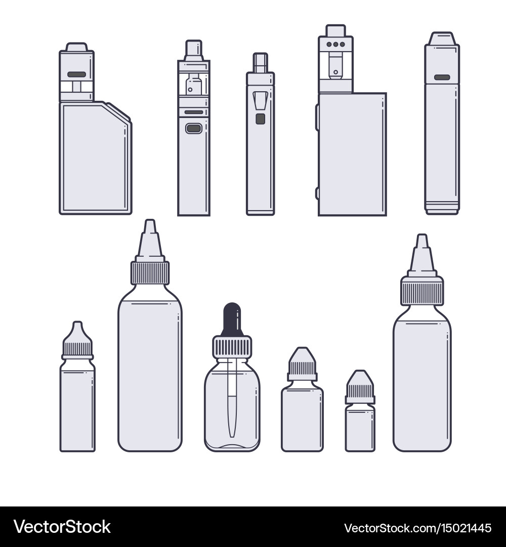 Vaping set juices and devices outline Royalty Free Vector