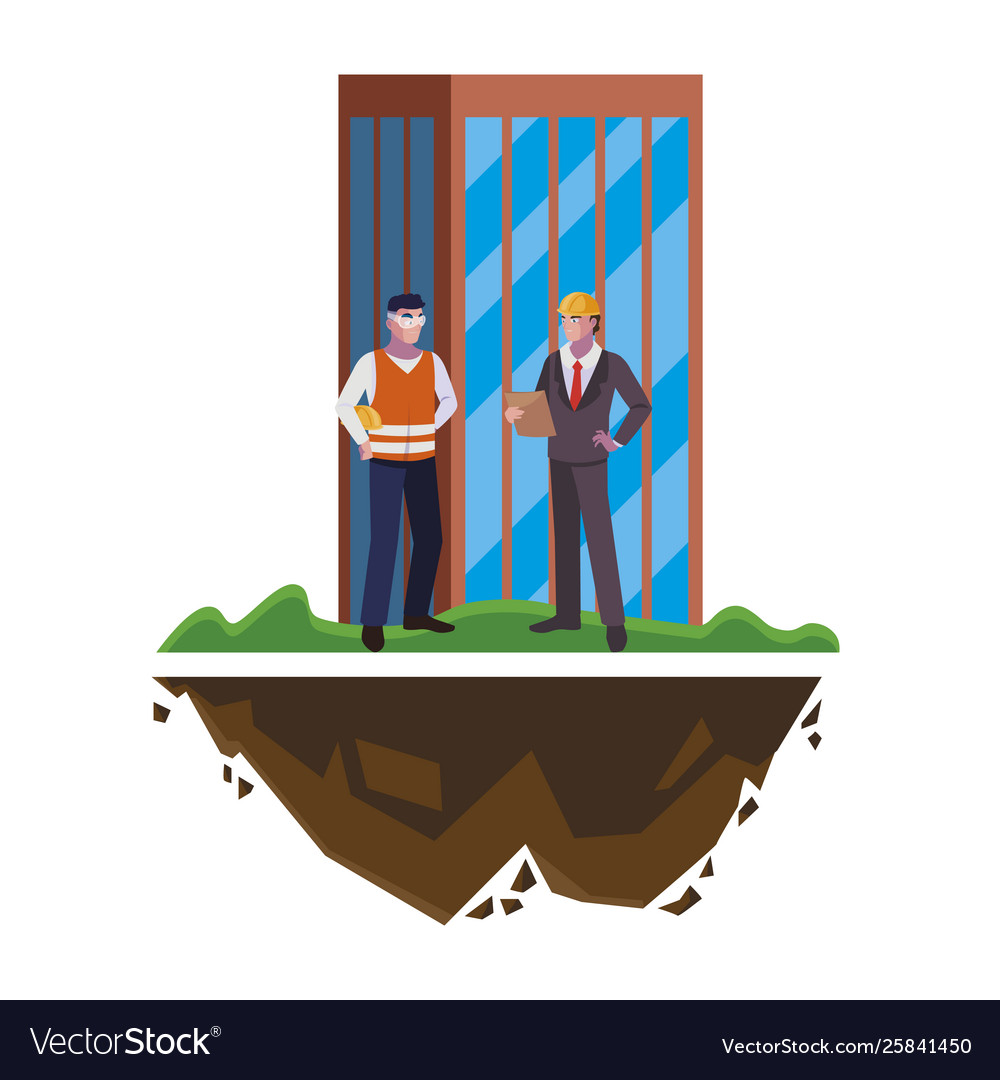 Builder constructor with engineer and building Vector Image