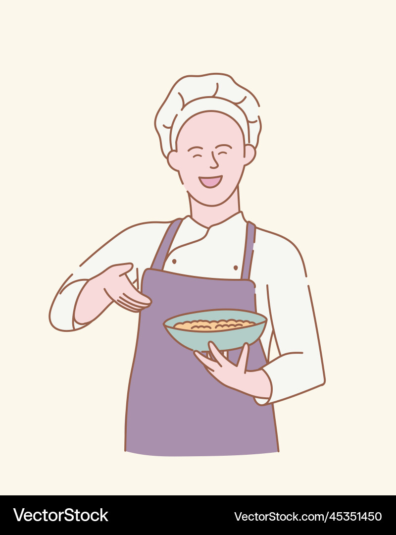 Chef present dish food culinary with outline Vector Image