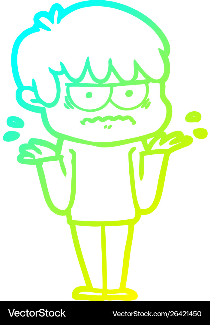 Cold gradient line drawing annoyed cartoon boy Vector Image
