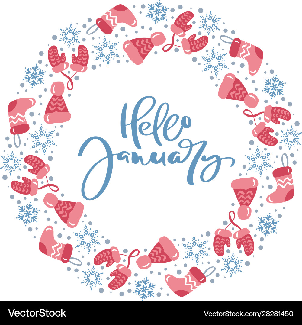 Hello january scandinavian calligraphic Royalty Free Vector
