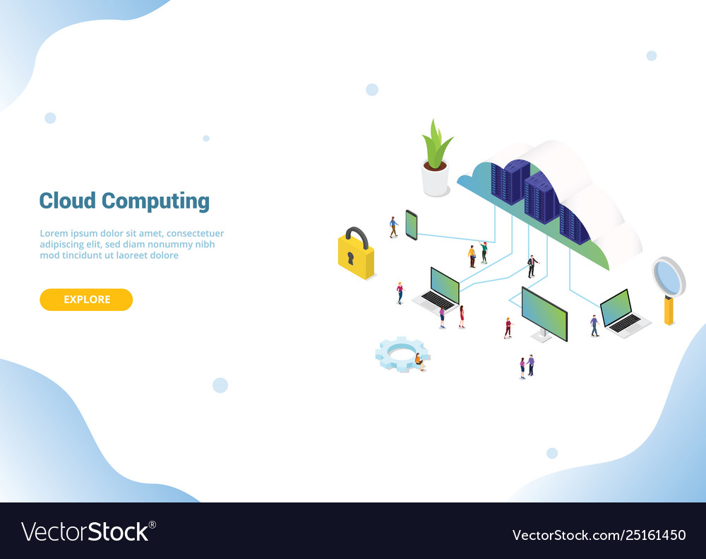Isometric 3d cloud computing concept for website Vector Image