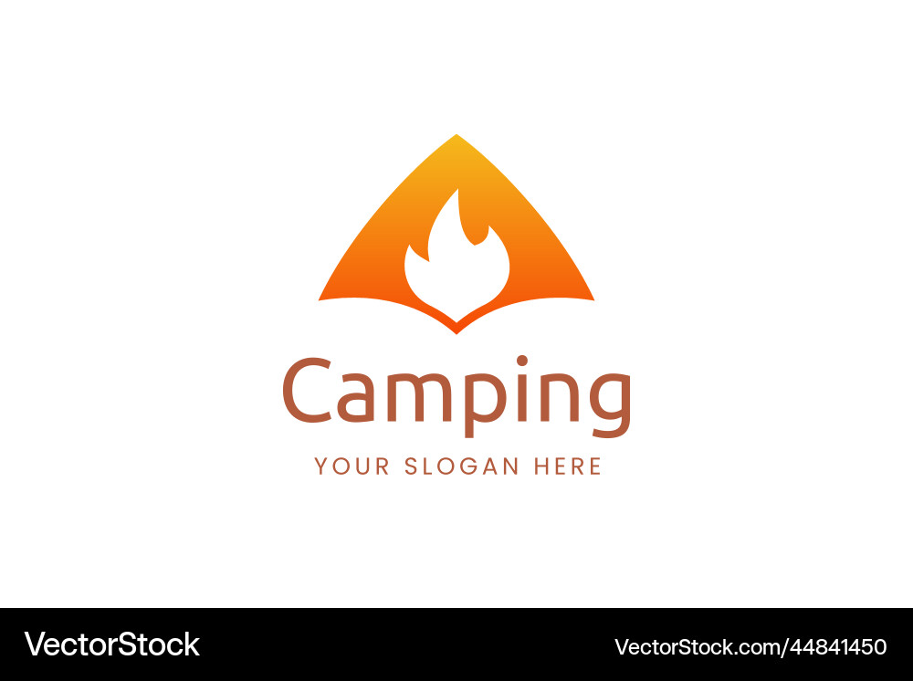Simple camping logo with tent shape and fire Vector Image