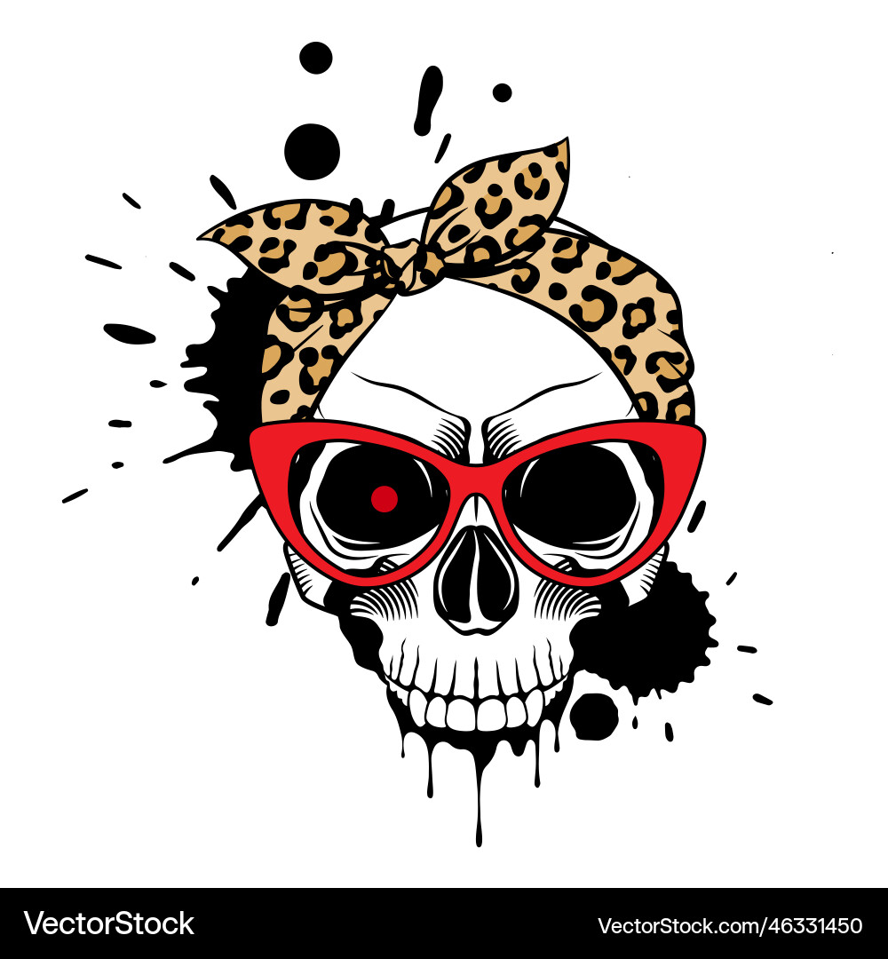Skull with red glowing eye splashes and drips Vector Image