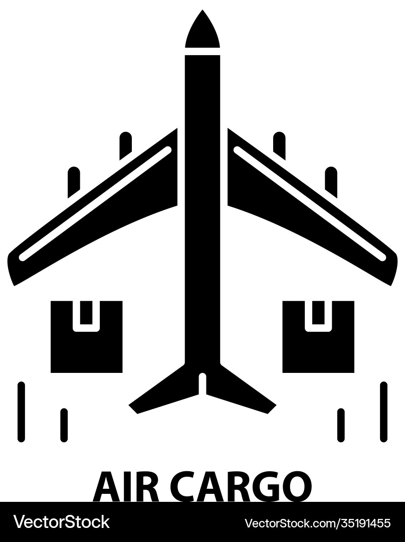 Air cargo icon black sign with editable Royalty Free Vector