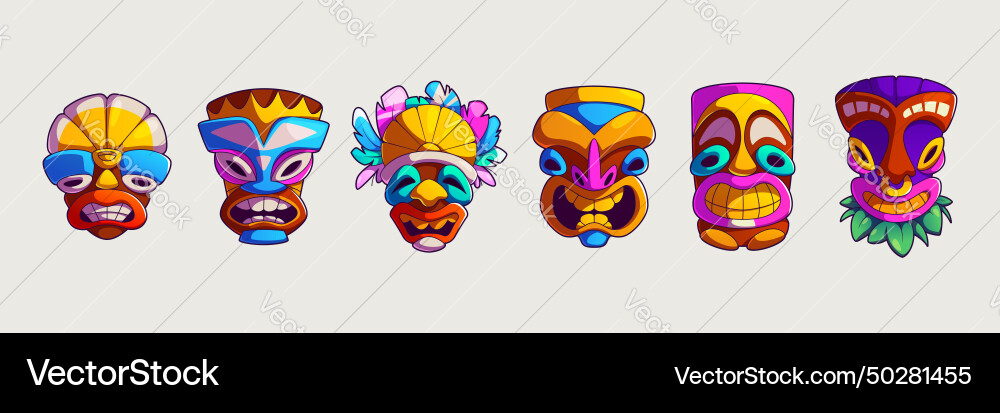 Cartoon tiki mask collection Royalty Free Vector Image