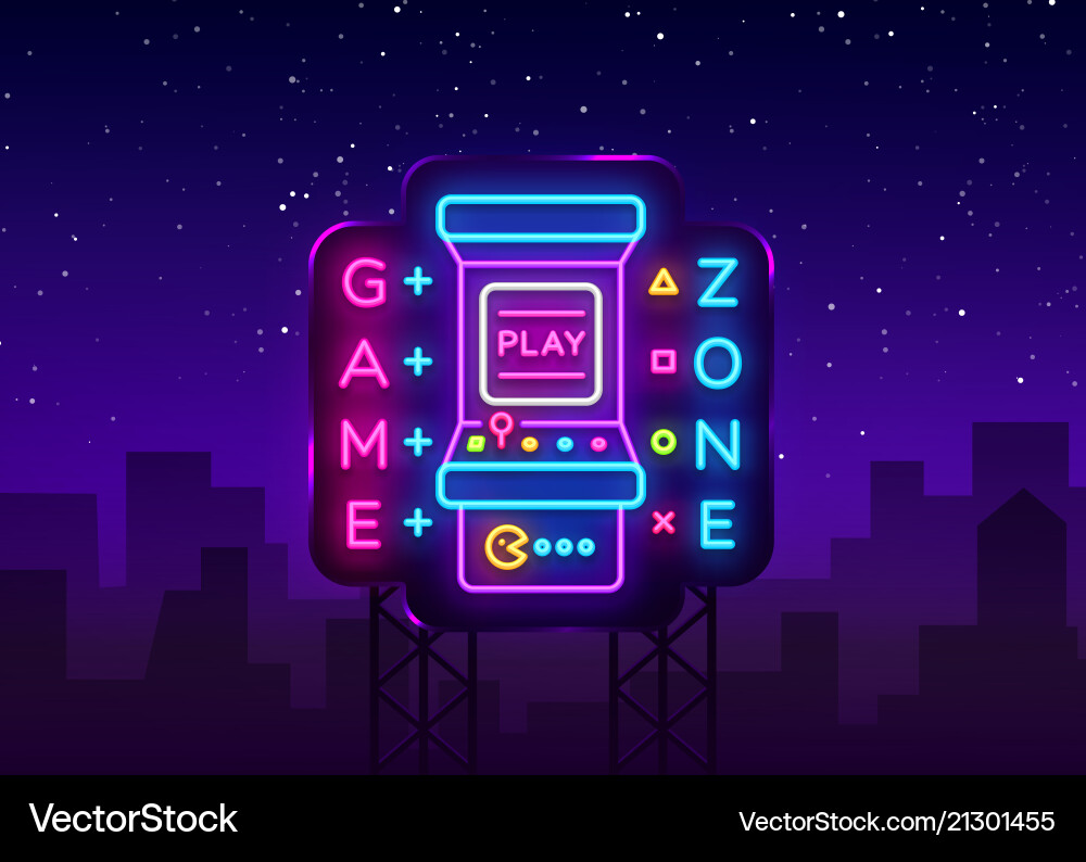 Game zone logo neon room sign Royalty Free Vector Image