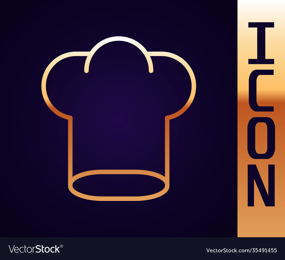 Gold line chef hat icon isolated on black Vector Image