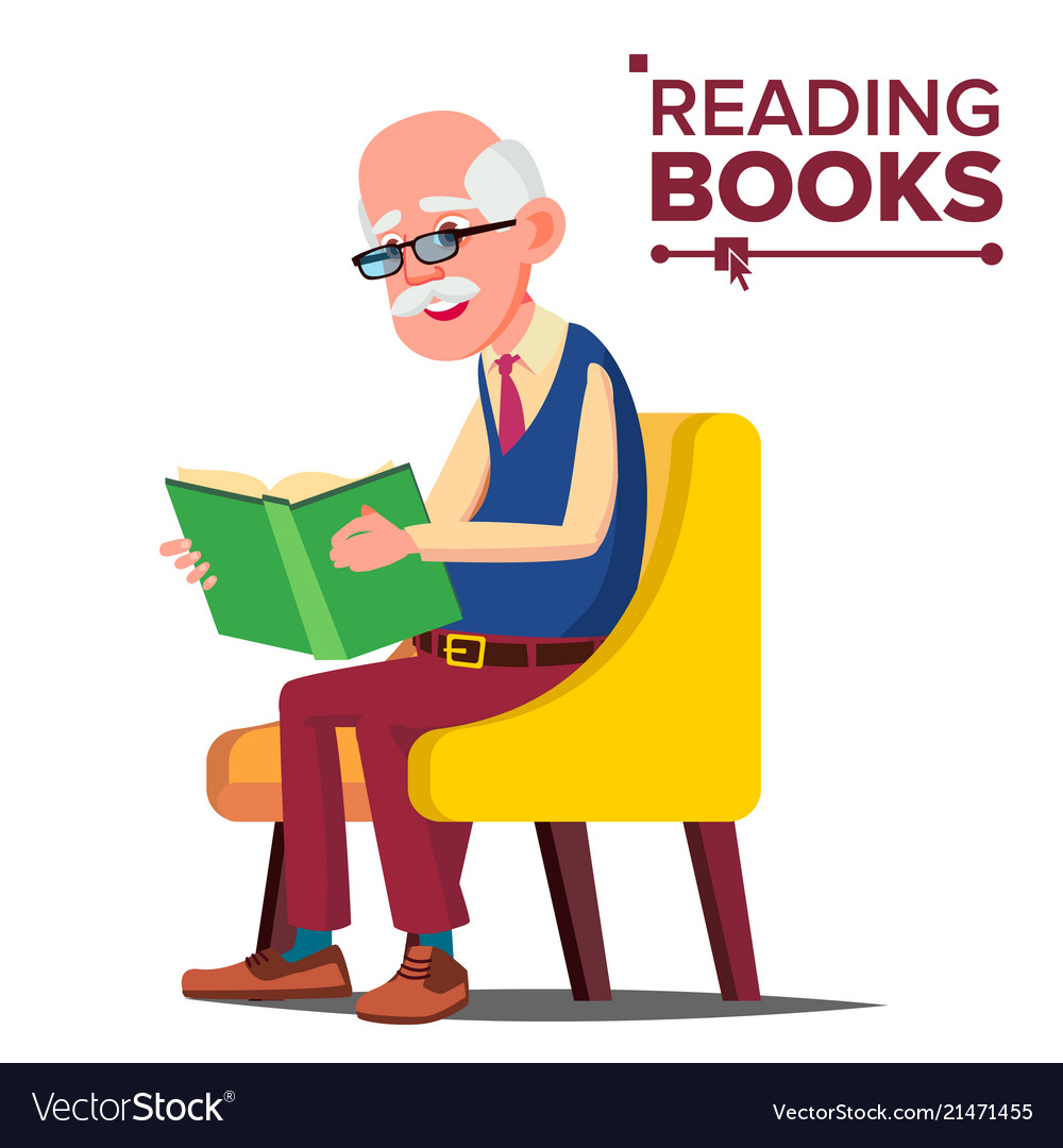 Old Man Reading Book Paper Sitting Royalty Free Vector Image