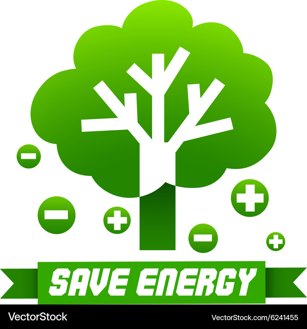 Save energy sign with tree and symbols Royalty Free Vector