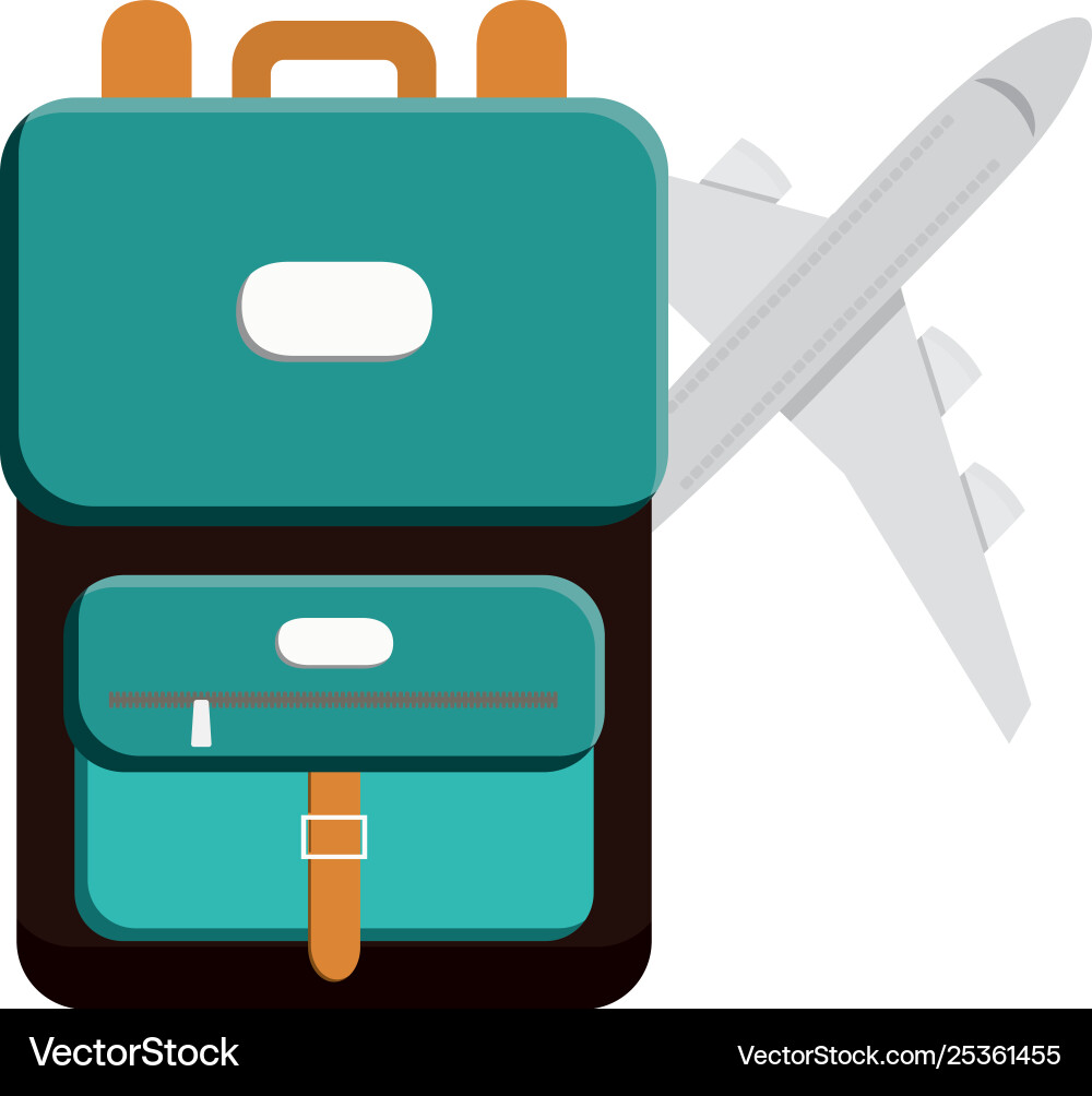 Suitcase travel with airplane flying Royalty Free Vector