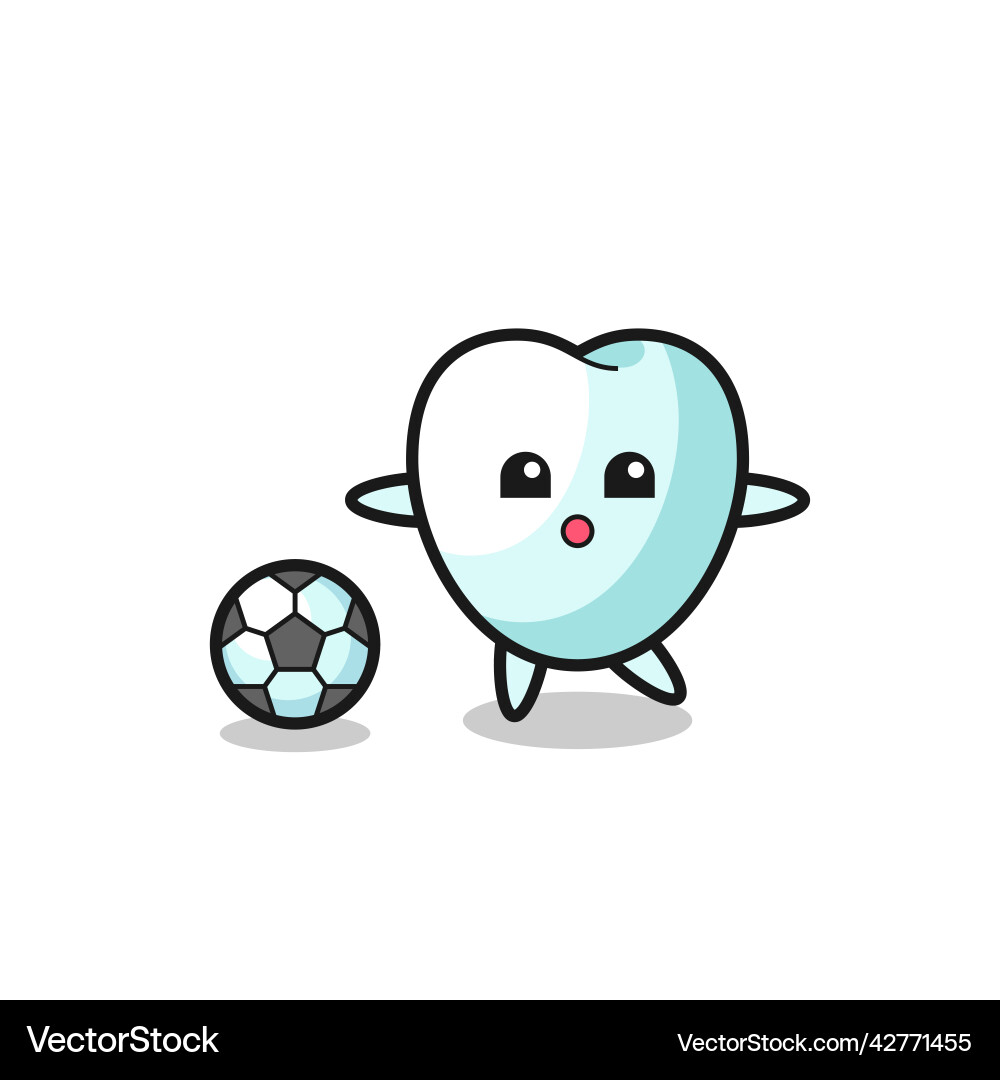 Tooth cartoon is playing soccer Royalty Free Vector Image