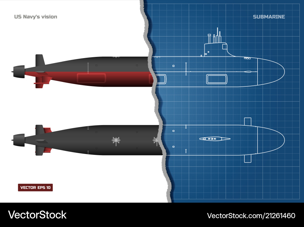 Blueprint submarine military ship Royalty Free Vector Image