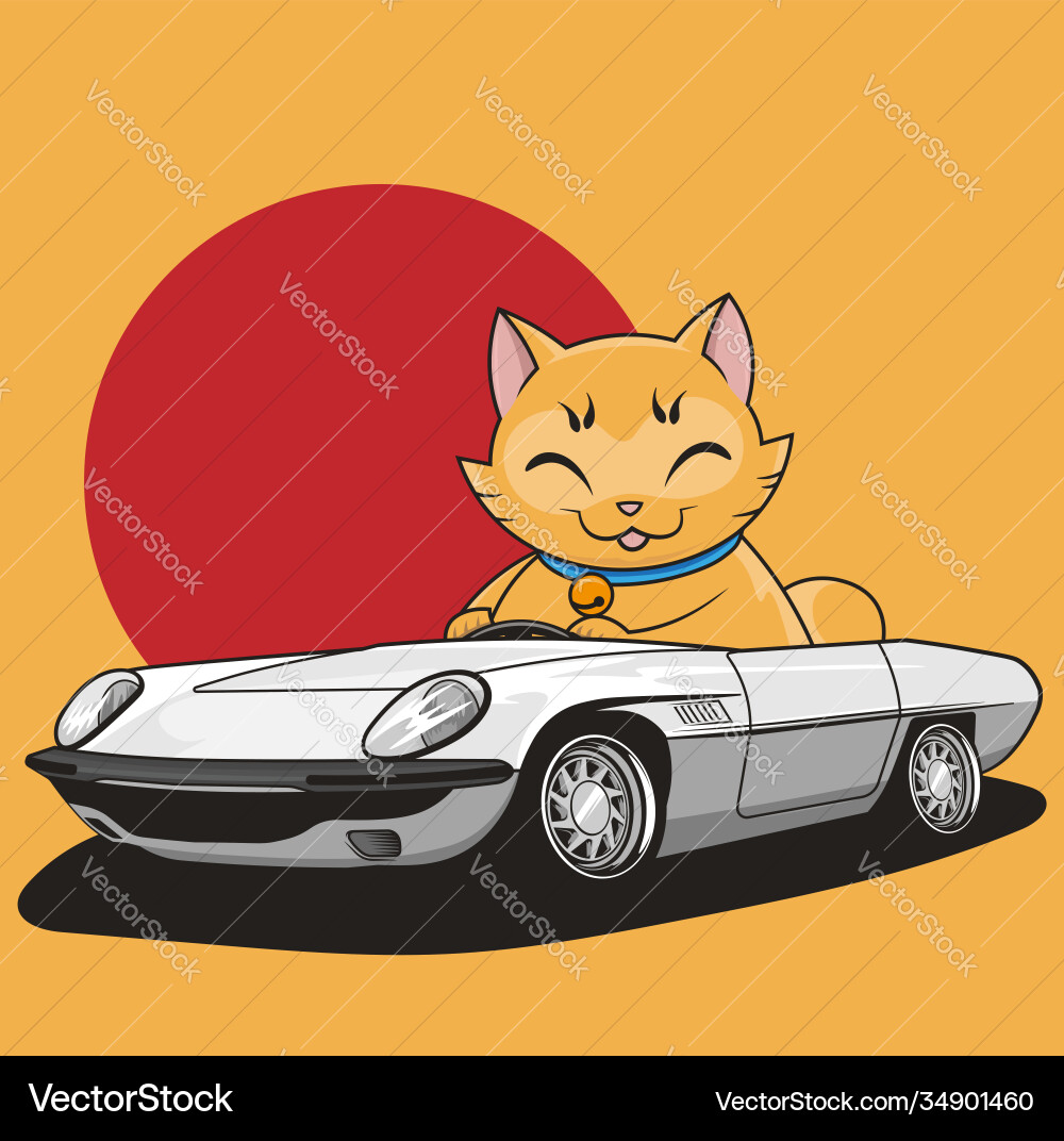 Cute cat in retro car Royalty Free Vector Image