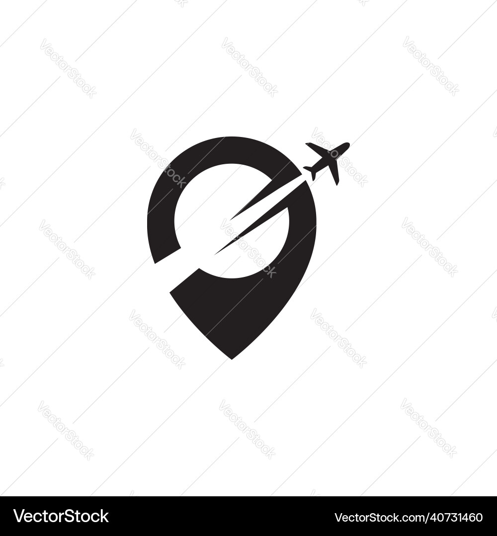 Fly airplane with pin map location logo design Vector Image