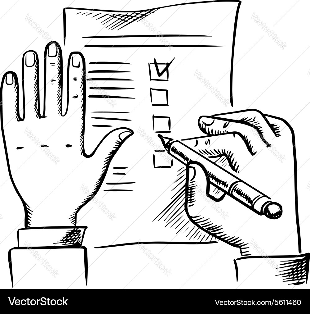 Hand filling checklist with pen Royalty Free Vector Image