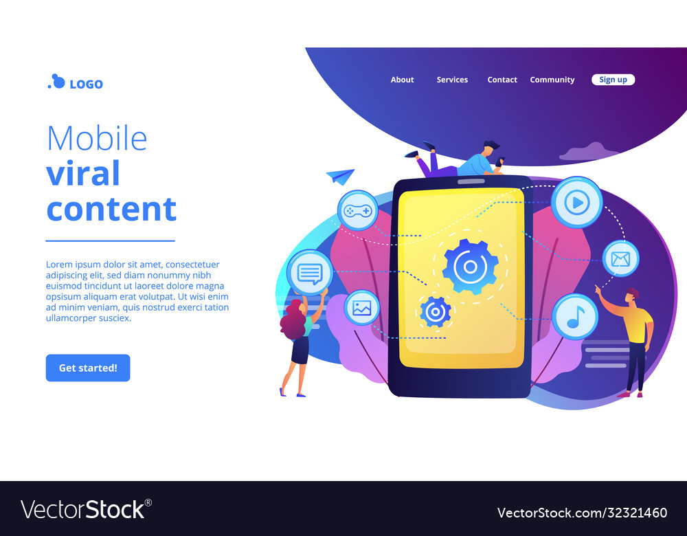 Mobile content concept landing page Royalty Free Vector