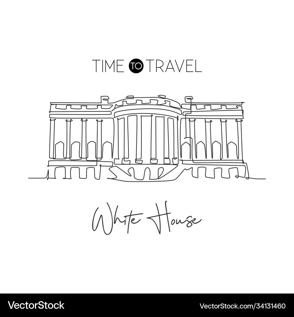 One continuous line drawing white house landmark Vector Image