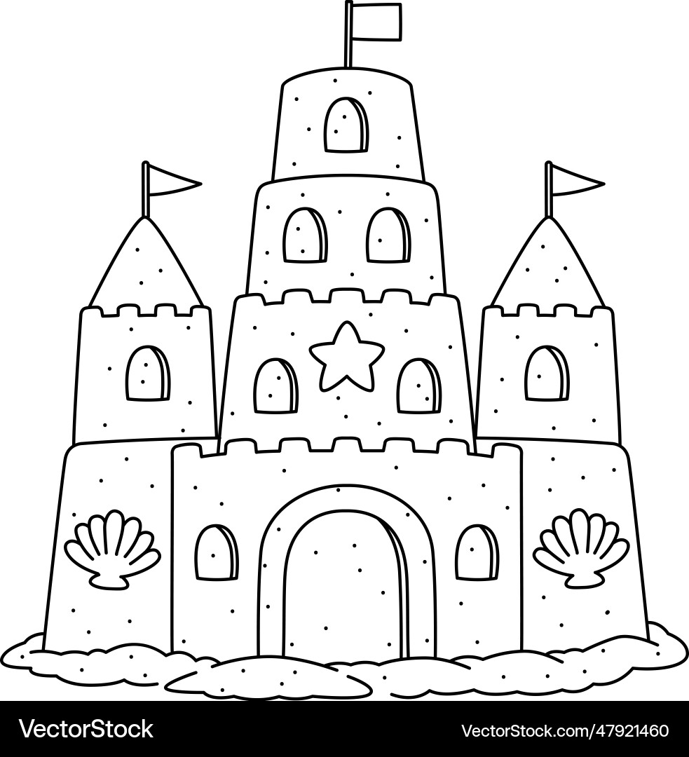 Sandcastle summer isolated coloring page for kids Vector Image