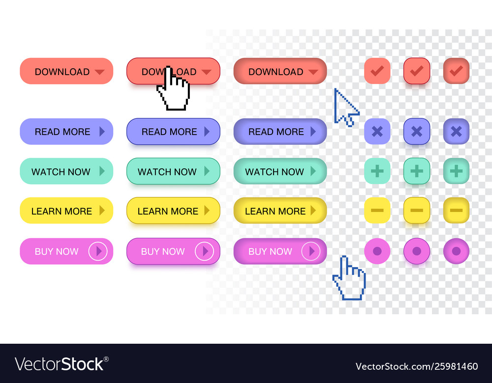 Set modern trendy buttons flat style Royalty Free Vector