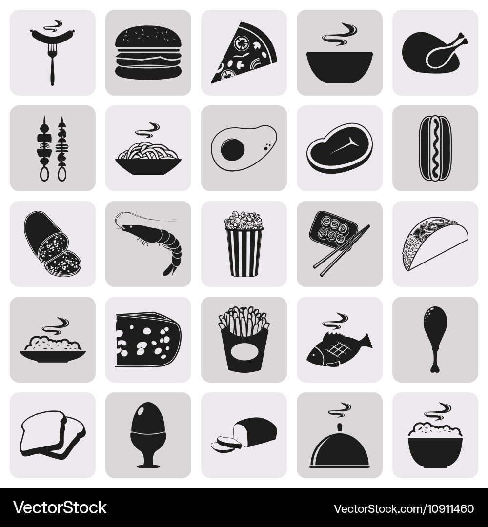 Simple black style food icon set Royalty Free Vector Image