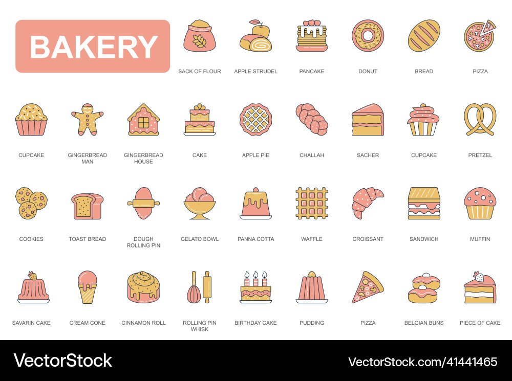 Bakery concept simple line icons set pack outline Vector Image