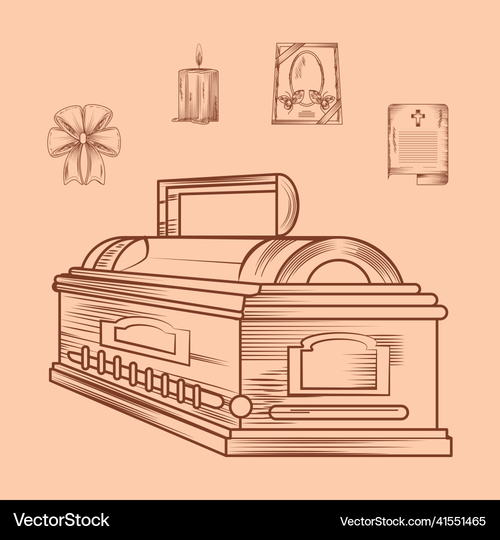 Funeral sketch icons collection Royalty Free Vector Image