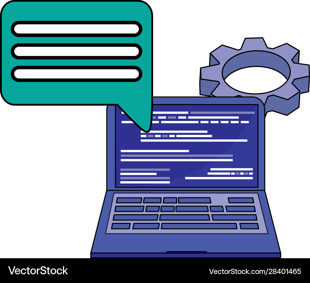 Isolated laptop gear and bubble design Royalty Free Vector