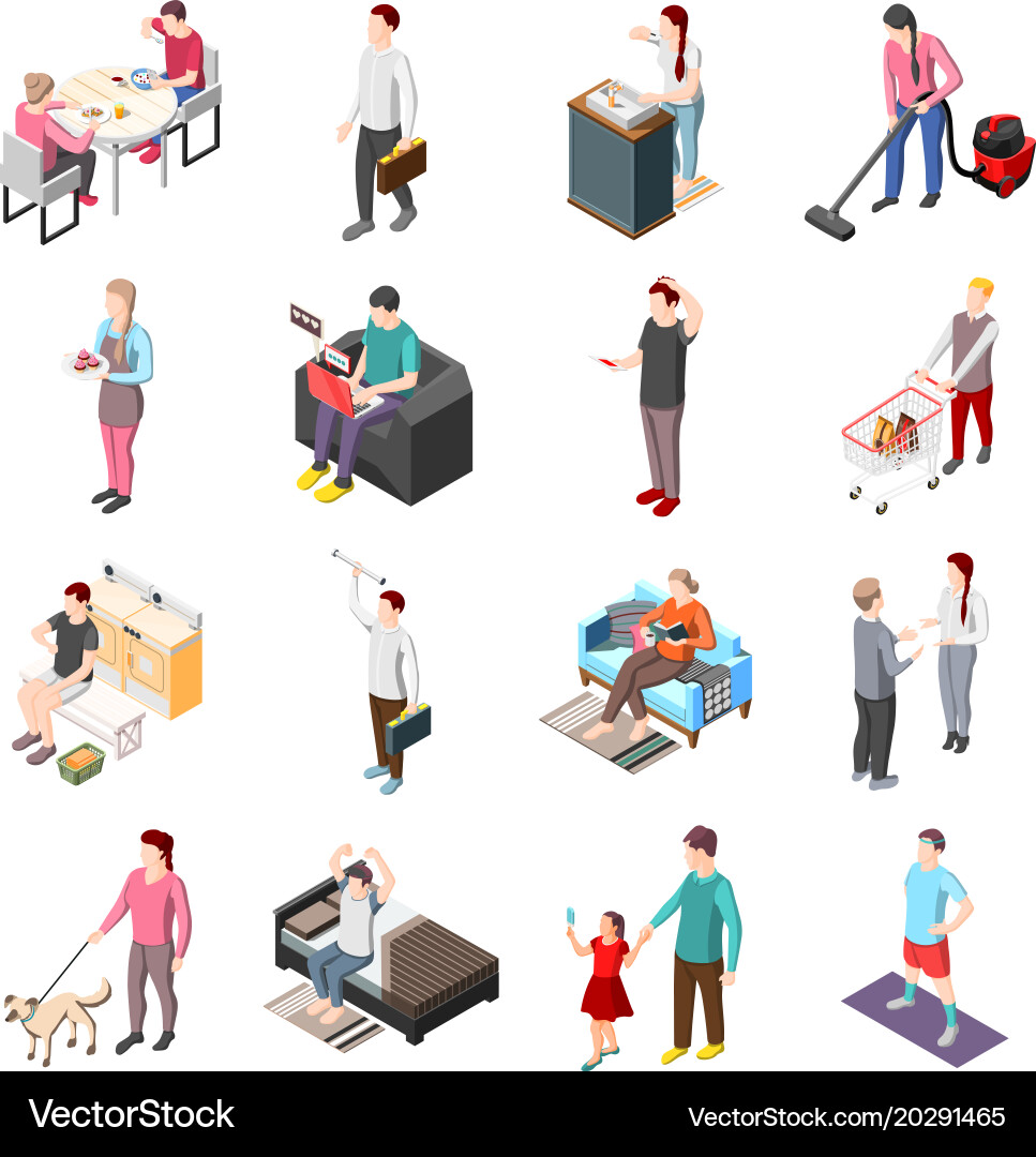 Life ordinary people isometric icons Royalty Free Vector