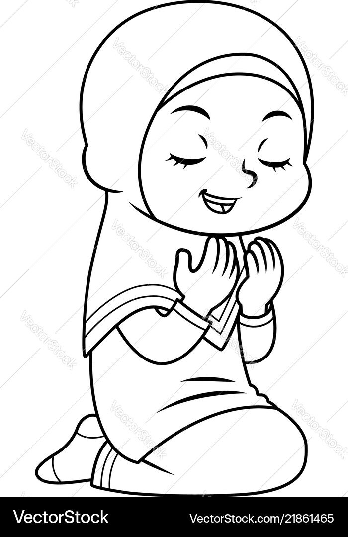 Moslem girl praying bw Royalty Free Vector Image