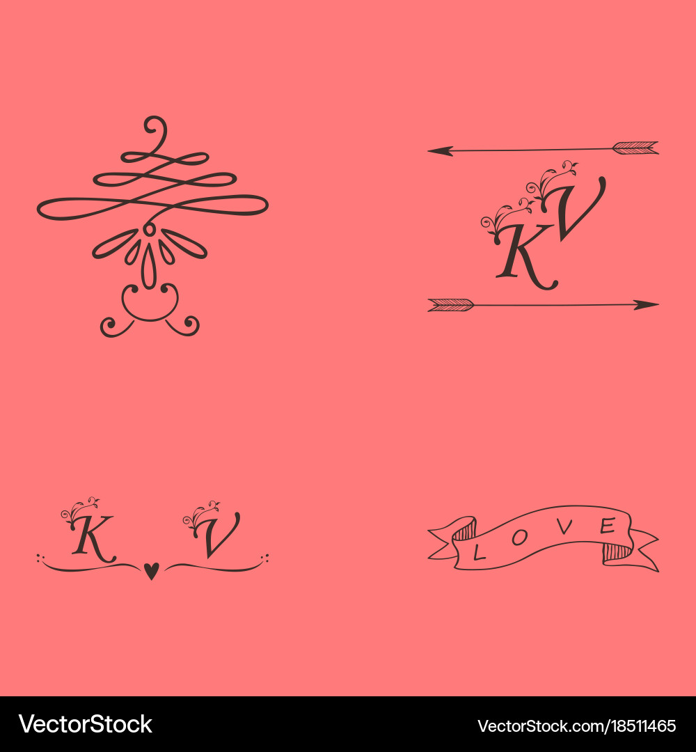 Set of decorative calligraphic elements floral Vector Image