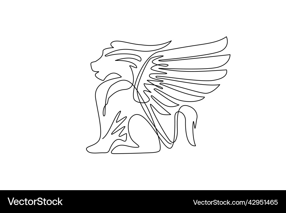 Single one line drawing winged lion logos fantasy Vector Image