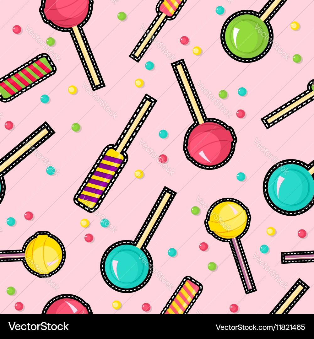 Stitch patches sweet lollipop seamless pattern Vector Image