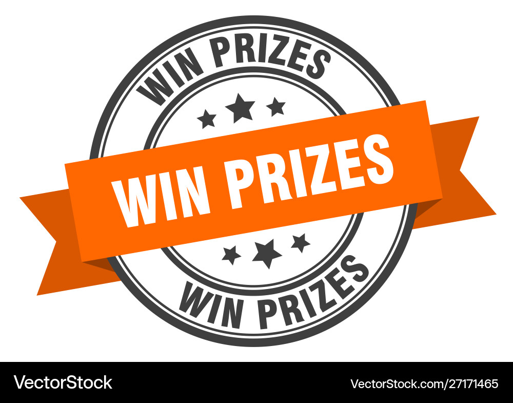 Win prizes label orange band sign Royalty Free Vector Image