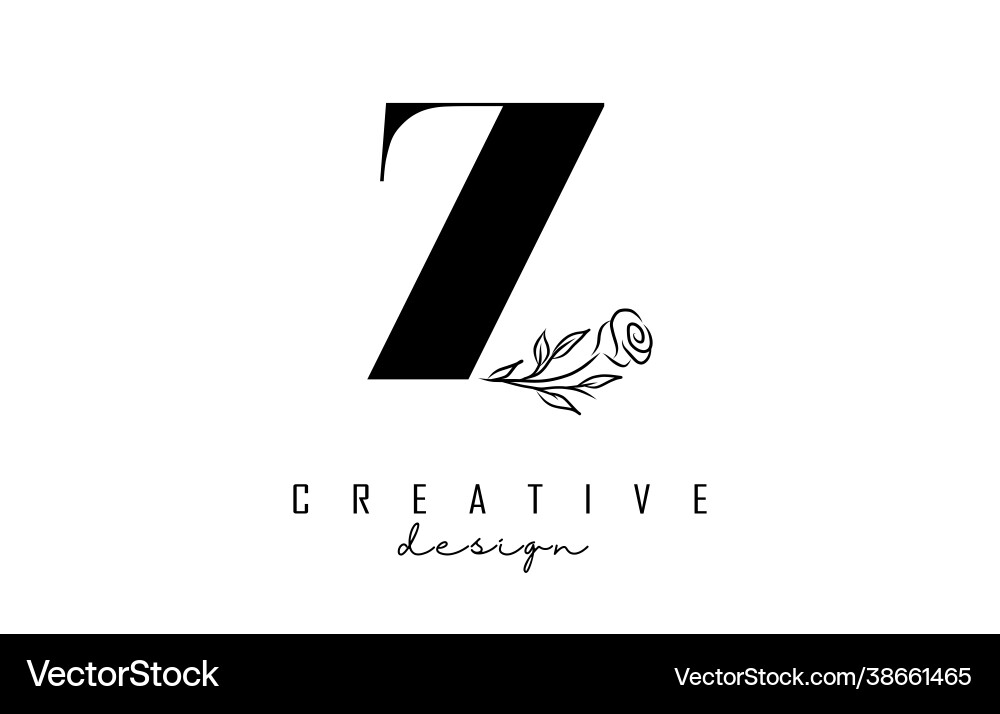 Z letter logo design with black rose Royalty Free Vector