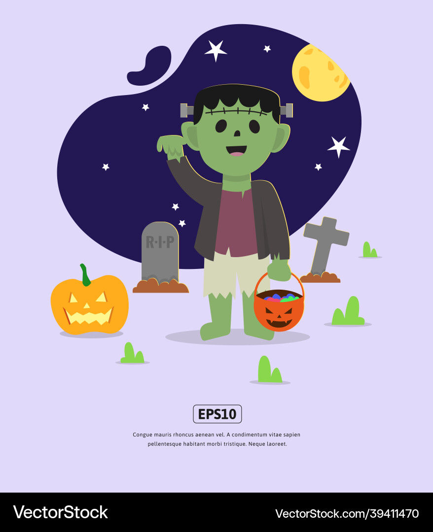 Flat halloween with frankenstein monster Vector Image