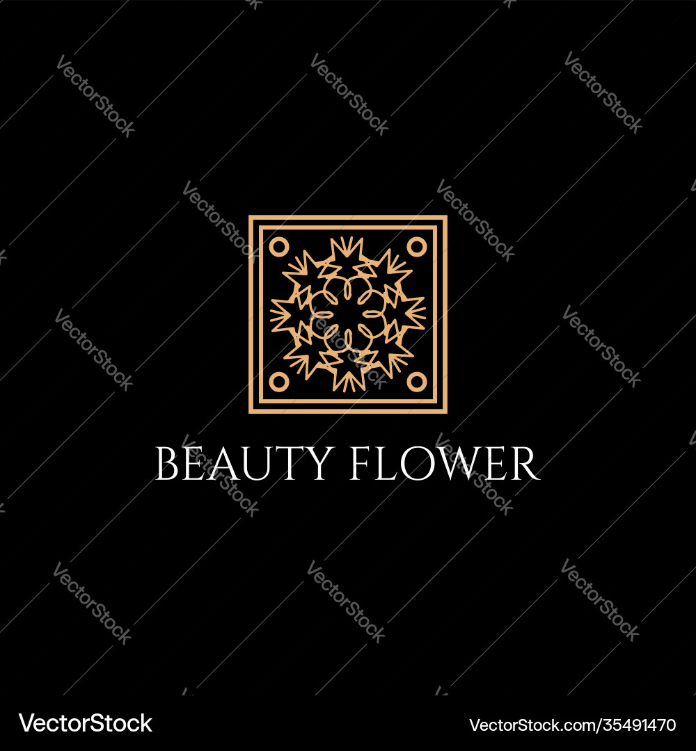 Golden elegant luxury flower line pattern logo Vector Image