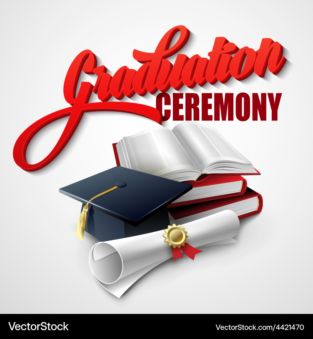 Graduation ceremony book hat and certificate Vector Image