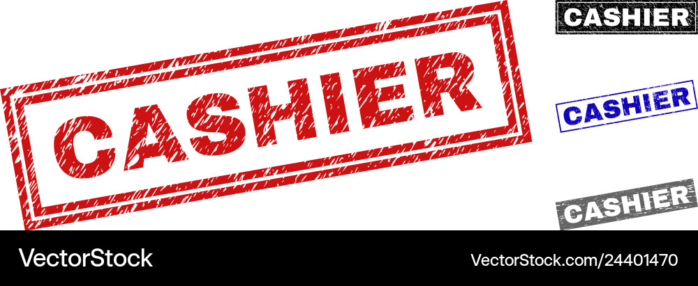 Grunge cashier scratched rectangle stamp seals Vector Image