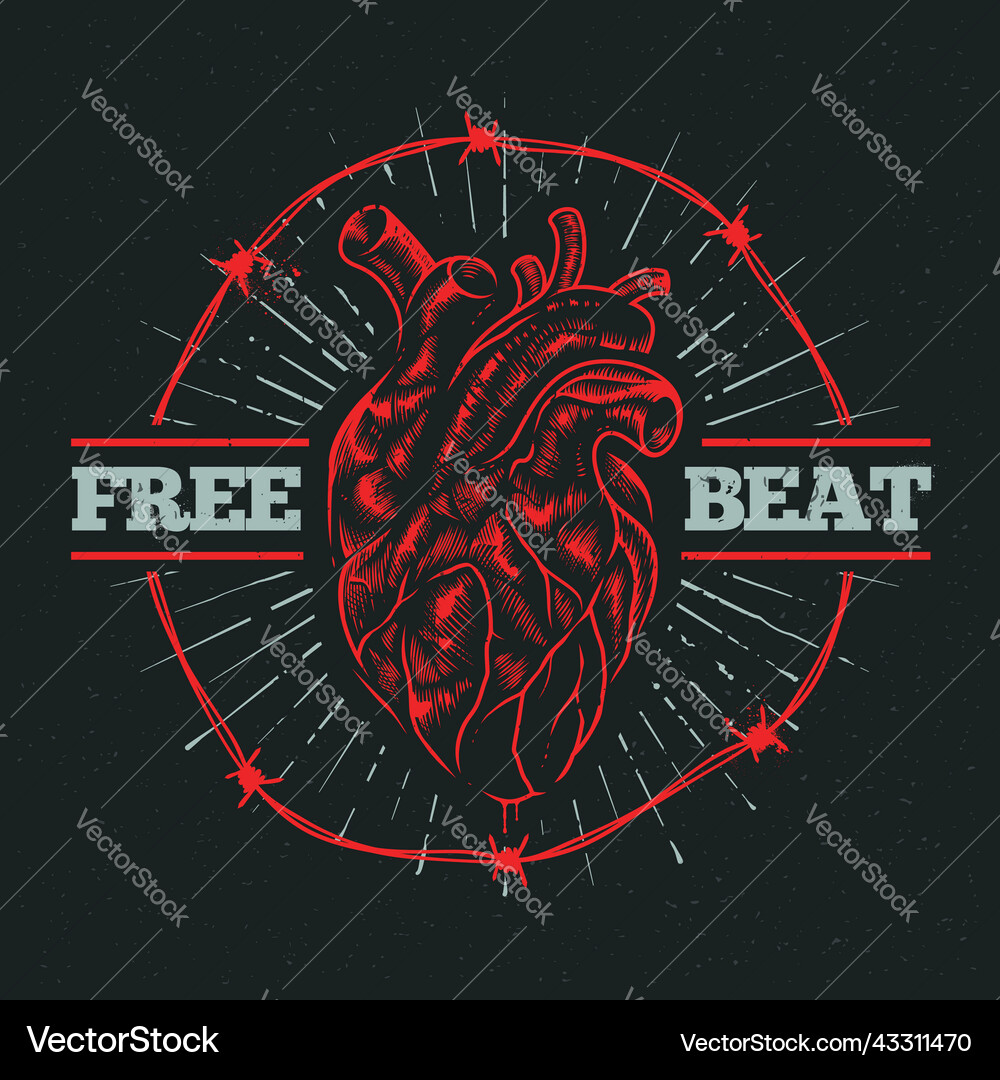 Grunge print design with heart Royalty Free Vector Image