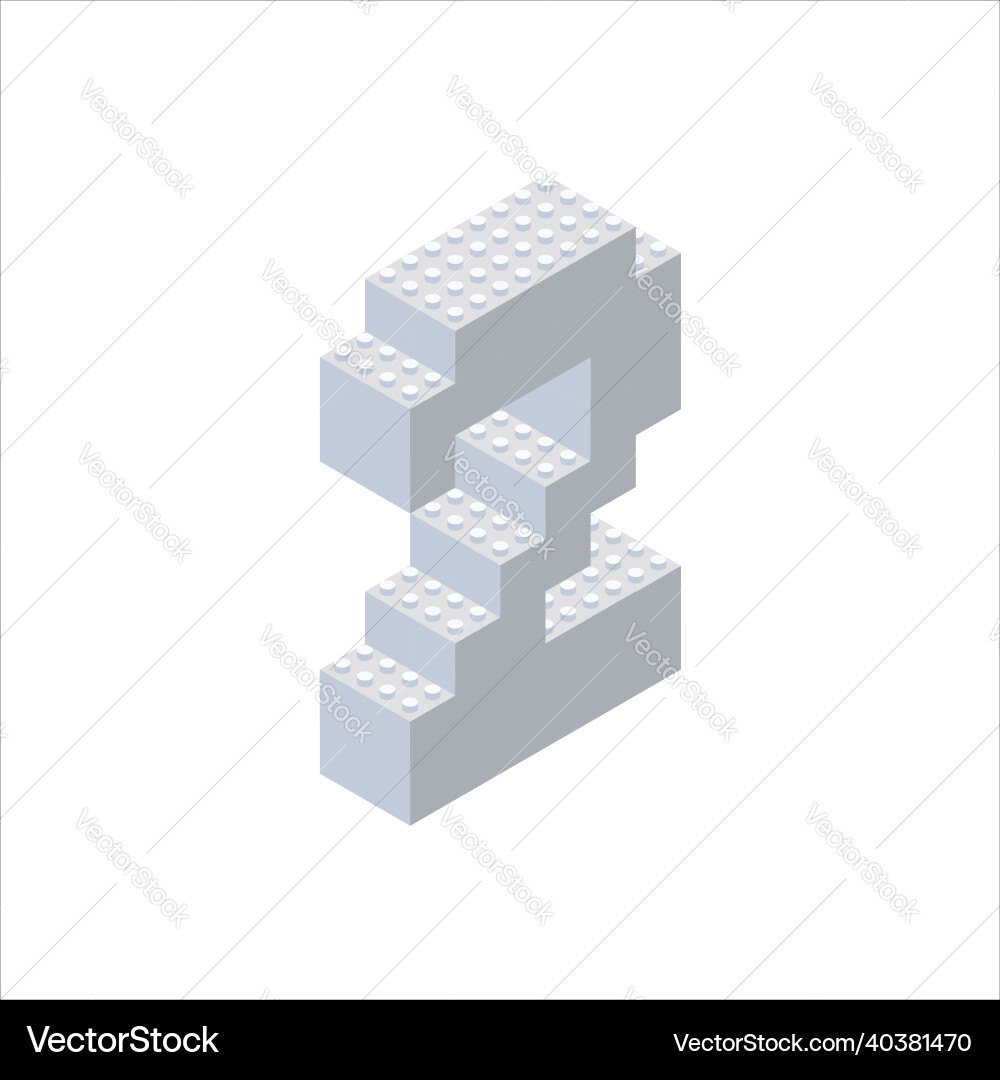 Isometric letter 2 in gray on a white background Vector Image