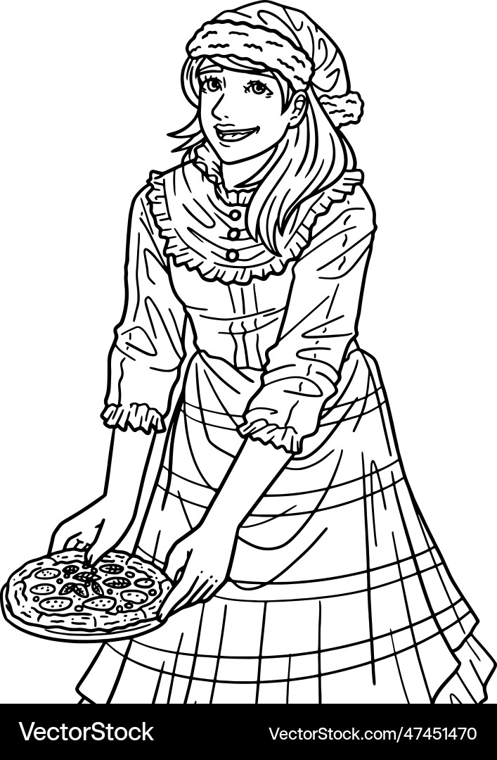 Mom preparing dinner adults isolated coloring Vector Image