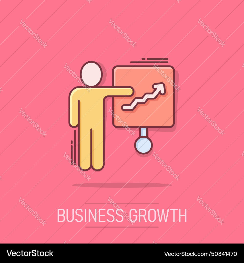 People with growth arrow icon in comic style work Vector Image