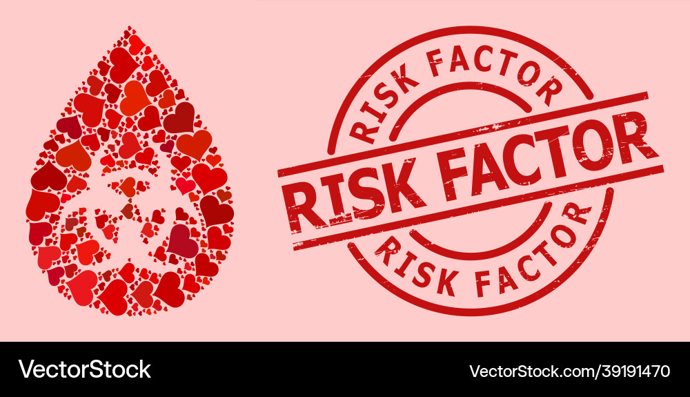 Rubber risk factor badge and red heart biohazard Vector Image