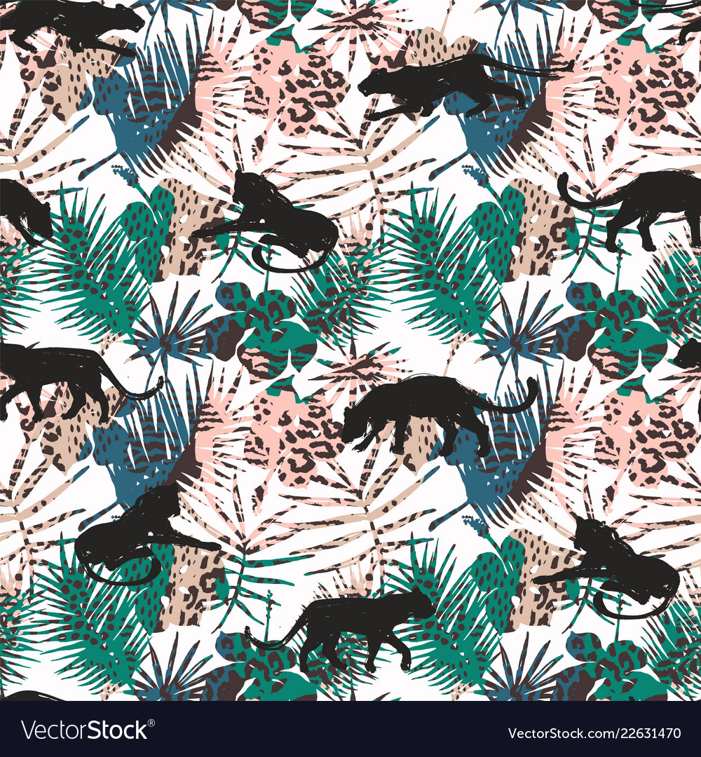 Seamless pattern with leopards and abstract Vector Image