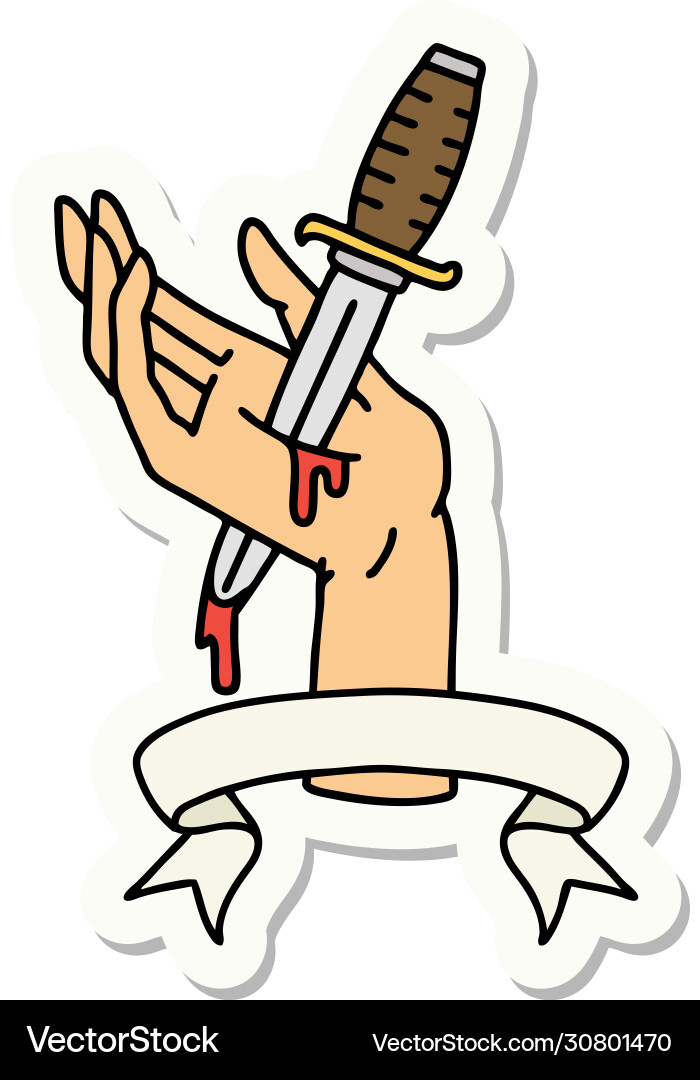 Tattoo sticker with banner a dagger in hand Vector Image