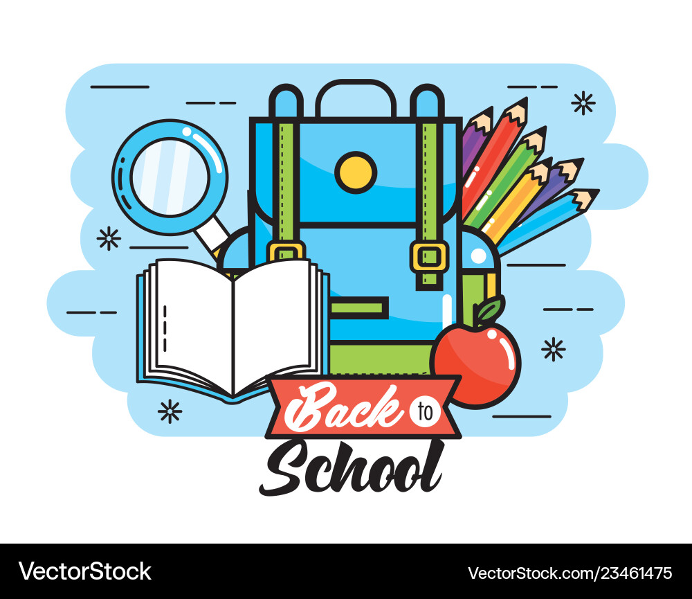 Backpack with pencils colors and book to back Vector Image