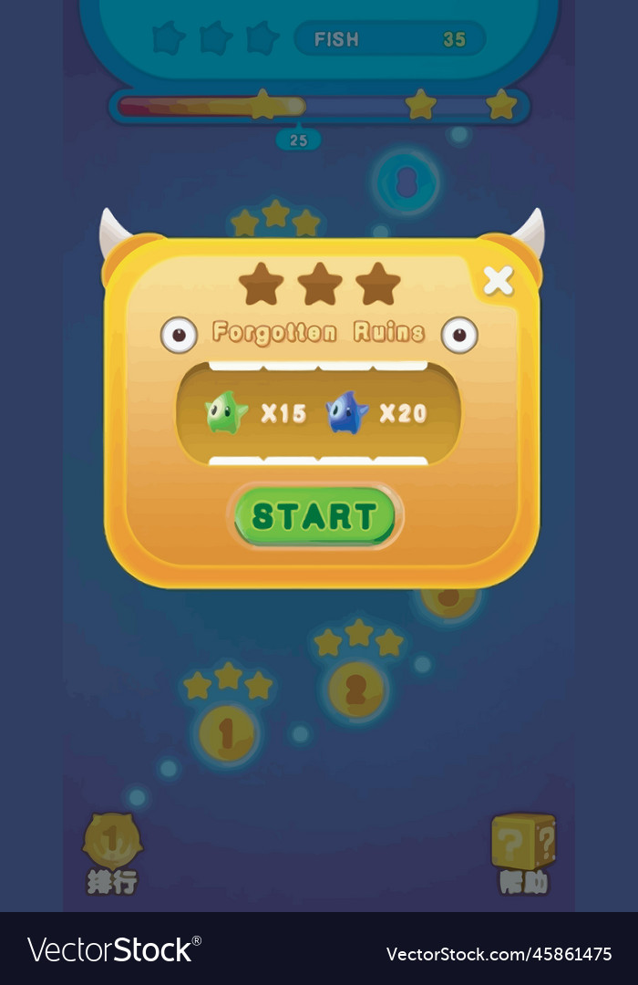 Complete set of level button game ui pop-up icon Vector Image