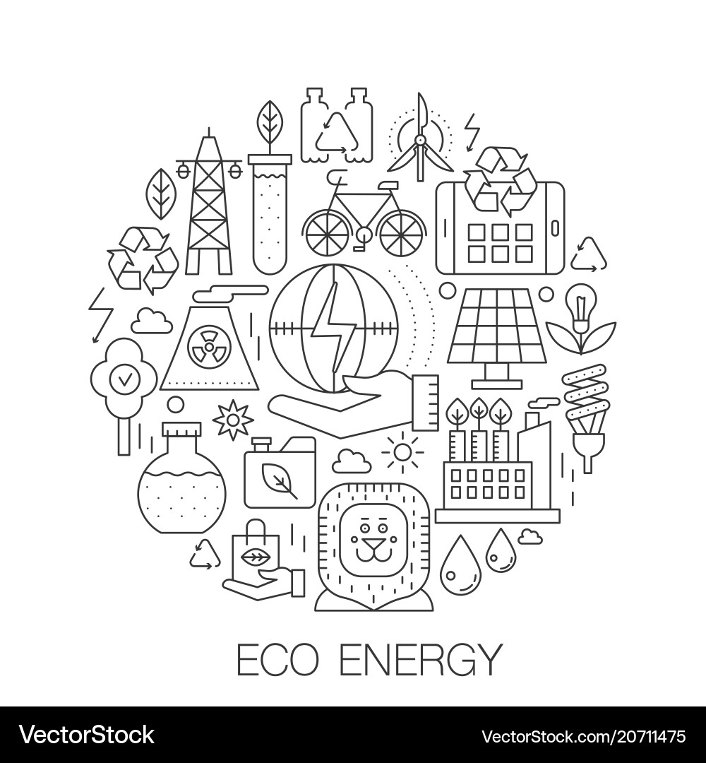 Eco energy in circle - concept line Royalty Free Vector